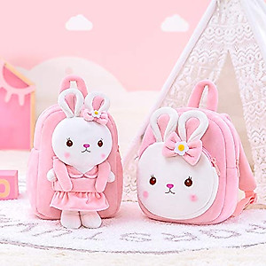 Gloveleya Kids Backpack Toddler Backpacks with Stuffed Bunny Toy Pink 9''…