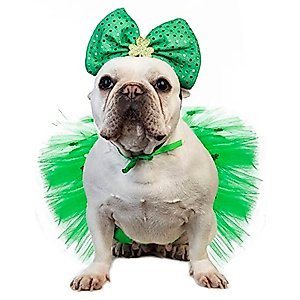 Impoosy St. Patrick's Day Dog Costume Pet Green Irish Headband with Dog Clover Dresses for Dogs Cats St. Patrick's Day (Green)