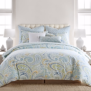 Levtex Home - Cortona Paisley Duvet Cover Set - Full/Queen Duvet Cover (90 x 94in.)+ Two Standard Pillow Cases (26 x 20in.) - Paisley - Green, Yellow, Blue, and White - Cotton