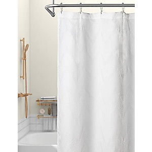 SUMGAR White Shower Curtain Waffle Weave Textured Soft Fabric Shower Curtains for Bathroom,Herringbone Jacquard Chevron Zig Zag Modern Boho Waterproof Shower Curtain Set with Hooks, 72" x 72"