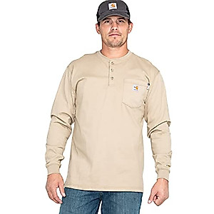 Carhartt mens Flame Resistant Force Cotton Long Sleeve Henley (Big & Tall) Shirt, Khaki, XX-Large Big Tall US