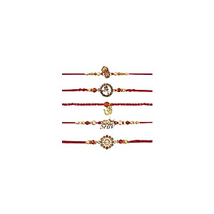Eximious India Set of 5 Rakhi For Brother With Card Metal Pendant For Raksha Bandhan Designer Rakhi Thread for Bhaiya (Set of 5-3)