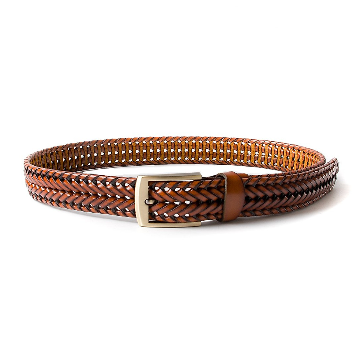 TUHOHUT Men Braided Woven Genuine Leather Casual and Dress Belt 35mm wide (Brown 2, waist:28~32)