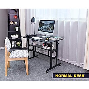 AIZ Mobile Standing Desk, Adjustable Computer Desk Rolling Laptop Cart on Wheels Home Office Computer Workstation, Portable Laptop Stand Tall Table for Standing or Sitting, Black, 39.4" x 23.6"