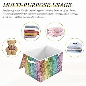 Krafig Rainbow Glitter Decorative Storage Box with Lid Large Bins Baskets Foldable Cube Organizer Collapsible Containers for Organizing, Toy, Home, Shelf, Closet