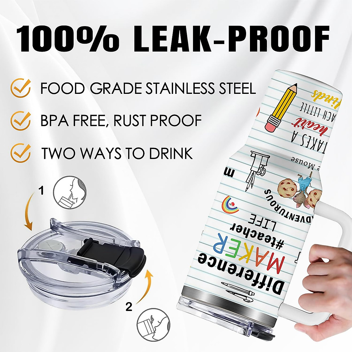 NIAXAUYT Teacher Appreciation Gifts - Birthday Gifts for Teachers Tumbler 40oz - Best Teachers Gift for Teacher Week, Graduation, Back to School, Christmas