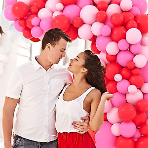 Matte Red, Light Pink, Rose Red Balloons Arch Garland - Strawberry Birthday Party Supplies Red Pink Balloons Arch Mother Day Party for Strawberry Birthday Wedding Bachelorette Valentines Party Decors