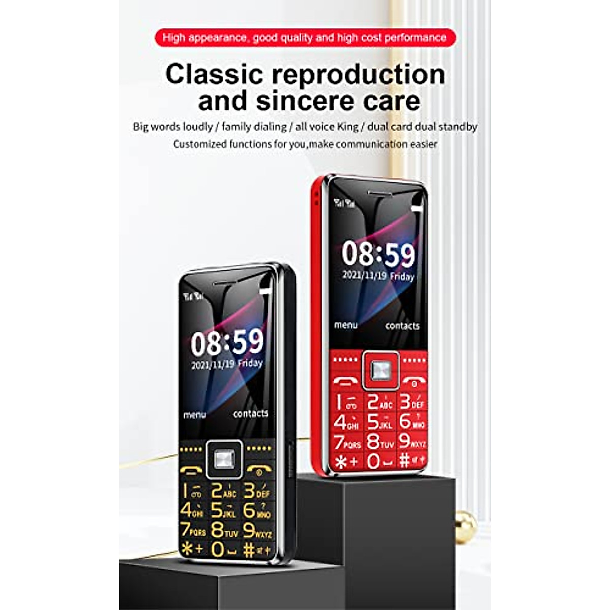 Unlocked GSM Big Button Feature Cell Phone for Elderly, 2.4" Screen Dual SIM 6800mAh Battery SOS Key Mobile Phone Easy to Use (Red)