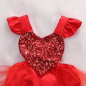 Newborn Baby Girls Valentine Romper Tutu Dress Fly Sleeve Heart Sequins Bodysuit Jumpsuit Summer Outfit 0-3Y (6-12M, Red)