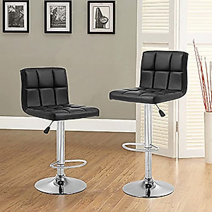 OffiClever Modern Bar Stool Set of 2 Counter Height Barstools Heigh Adjustable Swivel Bar Stool PU Leather Bar Chairs Home Kitchen Stools Hydraulic Dining Room Chairs, Black