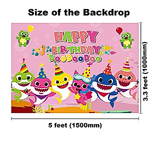 GRATULON Babe Shark Party Supplies for Birthday Decorations, Gratulon Vinyl Light-Weight Babe Shark Backdrop for Baby Shower and Kids’ Bedroom Wall Sticker Décor Pink 5x3 ft