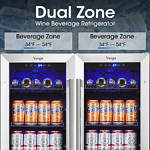 Yeego 30 inch Beverage Refrigerator, Two 15" Dual Zone Beverage Coolers Bundle Hold 160 Cans Beverage Fridge under Counter Beer Fridge for Drink Soda Wine Built-In or Freestanding