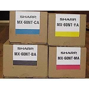 Sharp MX-60NTBA MX-60NTCA MX-60NTMA MX-60NTYA MX-2630 3050 3570 4050 4070 6070 Toner Cartridge Set (Black Cyan Magenta Yellow, 4-Pack) in Retail Packaging