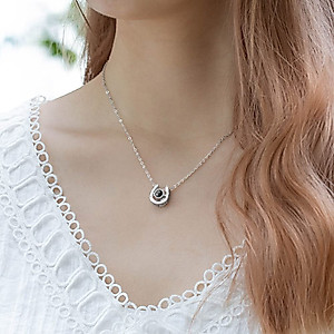 AILIN Custom Horseshoe Necklace For Women Brass/925 Sterling Silver Lucky Personalized Horse Photo Projection Necklace I Love You 100 Languages Memorial Horse Picture Pendant Birthday Chritmas Gifts