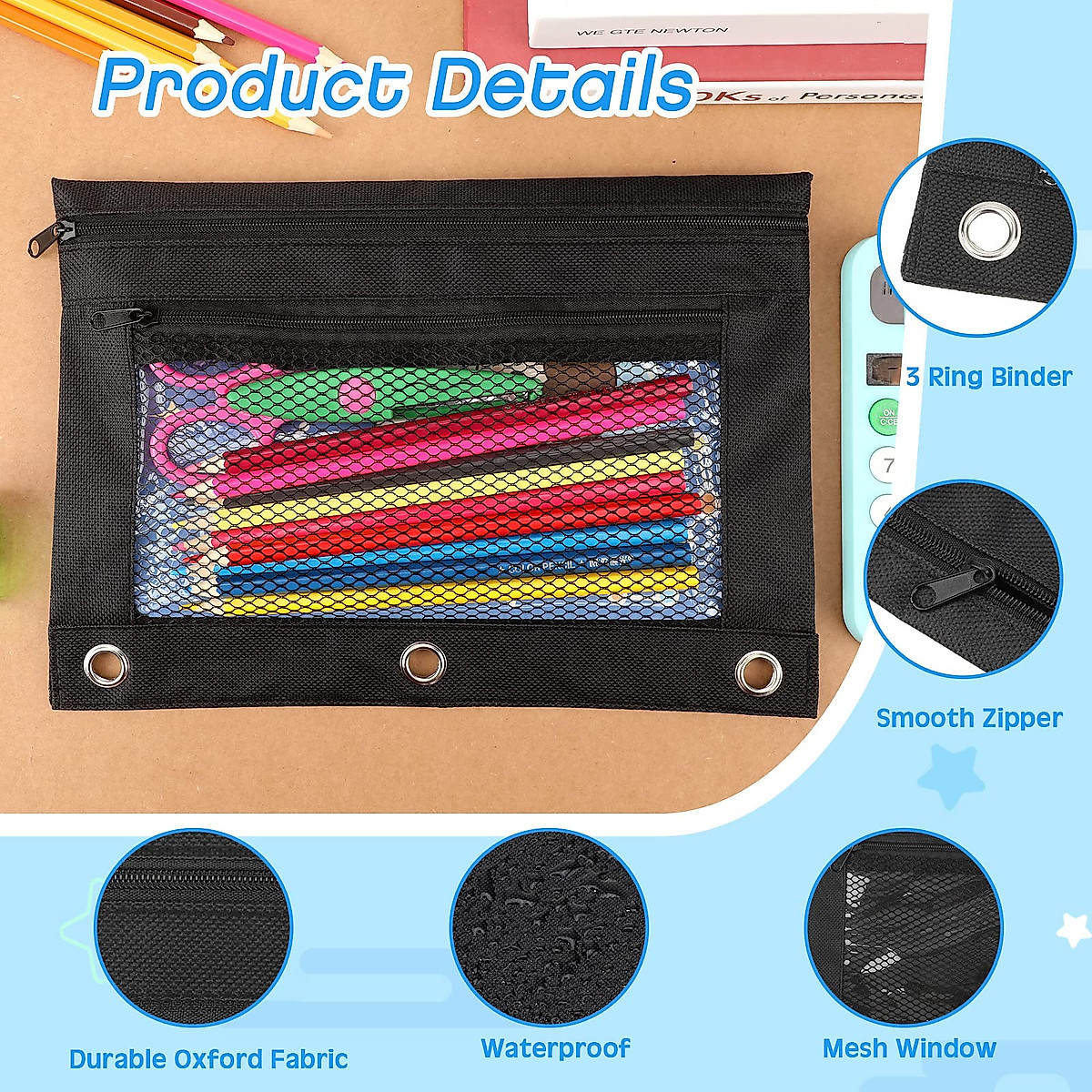 Tinlade 100 Pcs 3 Ring Binder Pencil Pouches Zipper Pouches Case with Mesh Window Ring Binder Pencil Bags Case for Christian Charity Donation Supplies