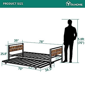 YITAHOME Twin Daybed with Pull Out Trundle/Steel Slat Support/Space Saving Adjustable Height Sofa Bed Couch and Multi-Functional Furniture for Living Room and Guest Room,Black