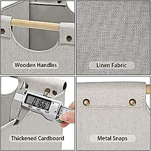 HOONEX Collapsible Storage Bins, 13x13x13in Storage Cubes Linen Fabric, 3 Pack, Storage Baskets with Wooden Carry Handles and Sturdy Heavy Cardboard, for Home, Office, Car, Nursery, Beige