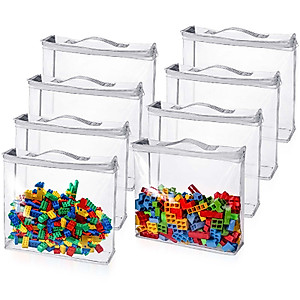 8pcs Toy Storage Bags with Zipper, 12.6x12.2x3.15 Inch Transparent Zipper Pouches for Game Organizing Clear Storage Bags PVC Toy Organizing Bags Toy Bags for Kids Building Blocks Puzzles Toys