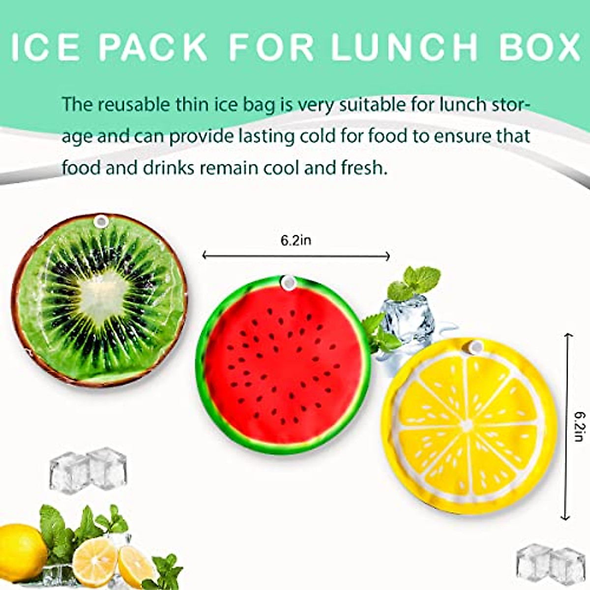 Reusable Ice Pack for Lunch Box- Cooler Pack Lunchbox - Keep Food Fresh- Perfect for Everyone's Lunch Preservation (3 pack)