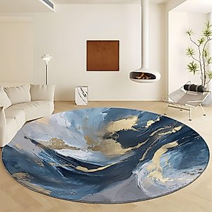 Washable Round Rugs 2' x 2' Round Area Rug, Abstract Painting Fluid Art Non Slip Circle Rugs Low-Pile Floor Carpet, Abstract Twirl Printed Doormat Soft Area Rug for Living Room Dinning Room Bedroom