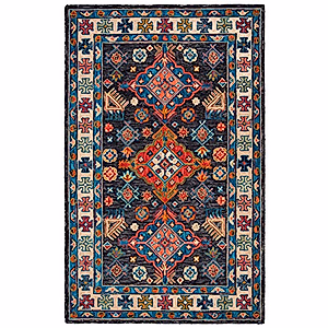 SAFAVIEH Aspen Collection Accent Rug - 3' x 5', Charcoal & Blue, Handmade Boho Wool, Ideal for High Traffic Areas in Entryway, Living Room, Bedroom (APN521H)