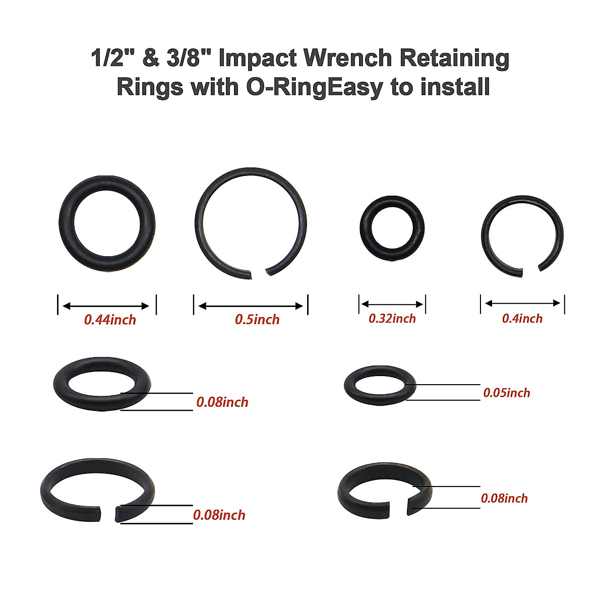 RURBRIN 10 Sets of 1/2 inch & 3/8 inch Impact Wrench Retainer Rings with O-ring, Compatible With Electric Wrench/Pneumatic Wrench