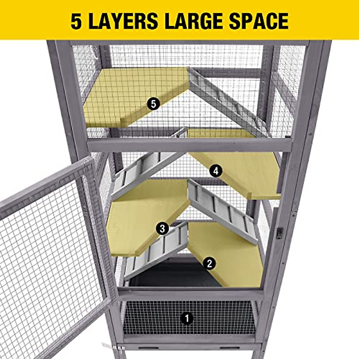 Aivituvin Ferret Cage Rat Habitat 5 Levels for Chinchilla,Lizard,Squirrel, Chameleon,Gerbil and Other Small Animal,Prevent Escape