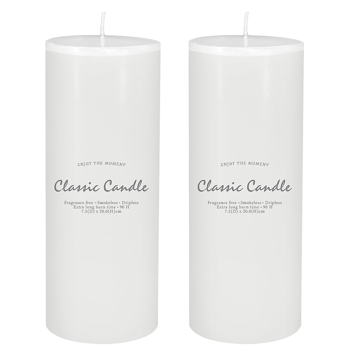 2 Pack 3x8 Hand Poured White Dripless Pillar Candles, Soy Candles, Non-Toxic, Unscented, Smokeless, for Power Outages & Emergency
