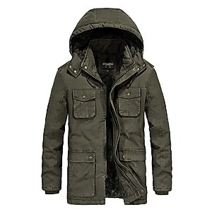 JYG Men's Winter Thicken Coat Casual Military Parka Jacket with Removable Hood (XX-Large, Army)