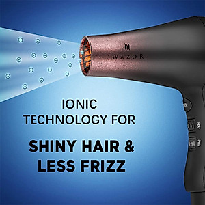 Wazor Professional Ionic Hair Dryer with Diffuser, Infrared Salon Grade Blow Dryer with Comb Attachment, 1875W Powerful Quiet Hair Blow Dryer, Tourmaline Ceramic Hairdryer with Nozzle, Black