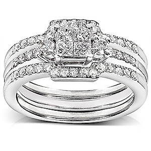 Kobelli Diamond Engagement Ring and Wedding Band Set 1/2 carat (ctw) in 14k White Gold (3 Piece Set), Size 8, White Gold