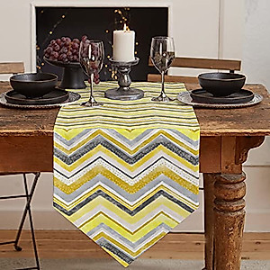 Big buy store Table Runner Geometric Chevron Zig Zag Stripe Cotton Line Table Covers for Dinner Kitchen Wedding Indoor and Outdoor Parties Nordic Design Yellow Table Setting Decor -13 x 36 inch