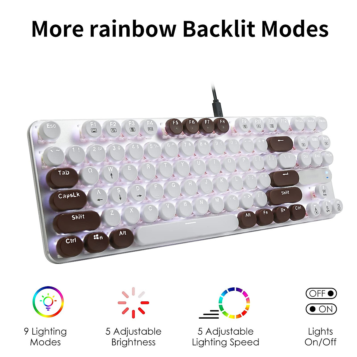 Z-66 Mechanical Gaming Keyboard, Rainbow LED Backlit, Fashionable PBT Keycaps, TKL 87Keys for Windows PC Gamer and Office (Red Switch)