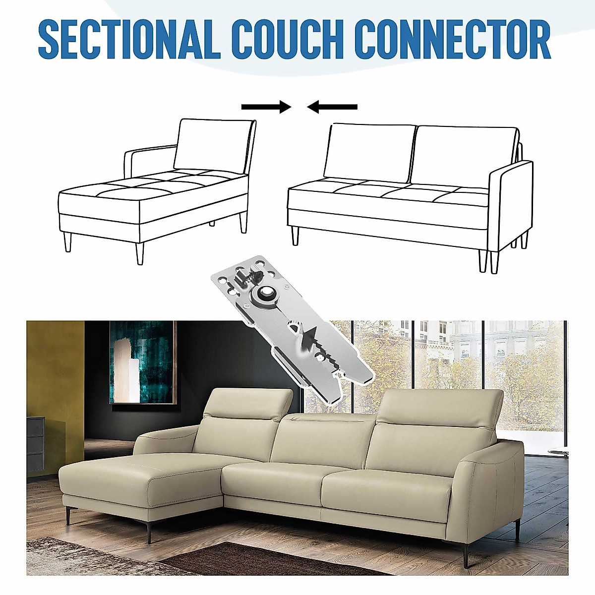 SKMYL Sofa Connector, Heavy Duty Sofa Snap Furniture Invisible Connector Head Snap with Mounting Screws, Sofa Connector Bracket for Loveseat Sofa and Other Furniture (Sofa Alligator Clips 2 Pairs)