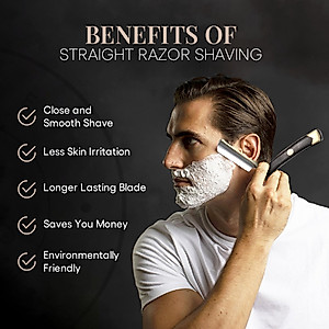 Gold Straight Razor Kit - Shave Ready Straight Razor, Stainless Steel Straight Edge Razor, Ebony Straight Razor For Men, Brush, Soap, Strop, Complete Gold Straight Razor Shaving Kit, Great Gift