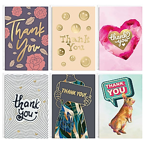 Easykart 18 Thank You Cards with Envelopes , Premium Gold Foil Print, 6 Designs Assorted Thank You Cards for Birthday , Baby Shower, Wedding, Bridal Shower, Small Business, 4.5”x 6.75”