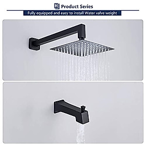 HOMELODY Black Shower Faucet Set Bathroom High Pressure Square Rain Shower Head and Handle Set,Wall Mounted Luxury Rainfall Shower Complete Combo Set,Shower Fixtures (Contain Shower Valve)