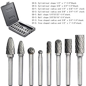 Carbide Rotary Burr Set 1/4'' Shank, 8PCS Double Cut Die Grinder Bits Grinding Tool for Metal Wood Jade Carving Engraving Polishing Drilling Milling Cutting