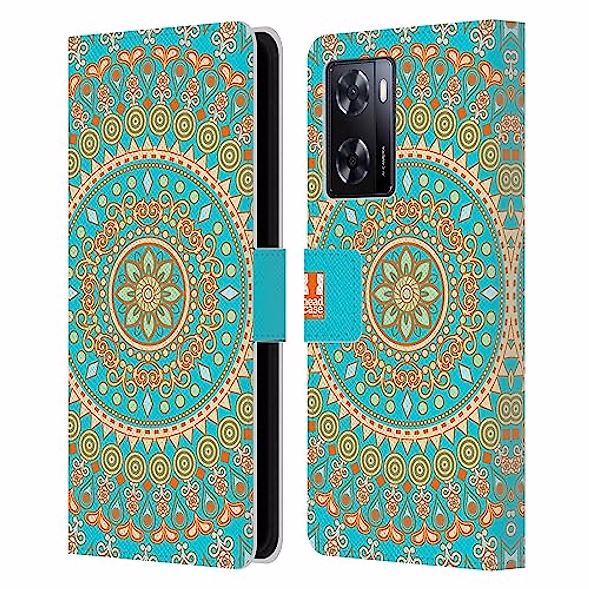 Head Case Designs Turquoise Dream Mandala Leather Book Wallet Case Cover Compatible with Oppo A57s