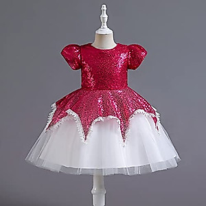 French Fancy Dress Kids Toddler Baby Girls Summer Floral Cotton Short Sleeve Glitter Dress Beauty Party Dress (Hot Pink, 9-10 Years)