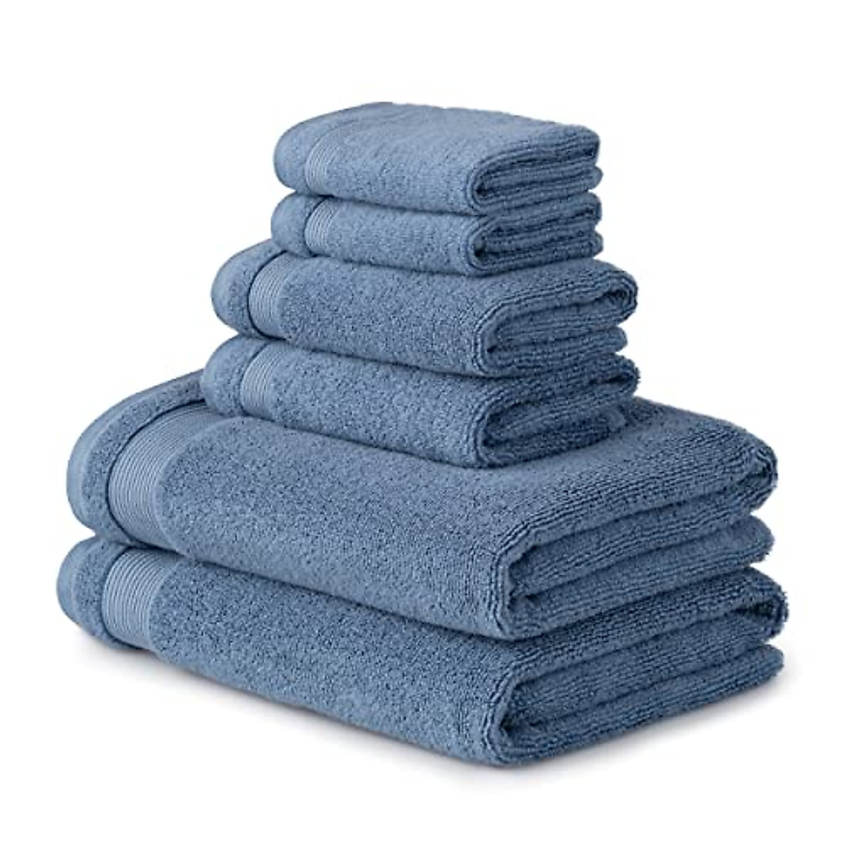 MARTHA STEWART 100% Cotton Bath Towels Set - 6 Piece Set | 2 Bath Towels - 2 Hand Towels - 2 Washcloths | Quick Dry Towels | Plush Towels | Absorbent | Ideal For Everyday Use | Blue Towels