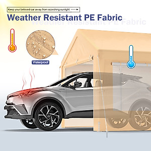 Tangkula 10x20 Ft Heavy Duty Carport, Portable Garage with Removable Sidewalls, Roll-up Door, Ventilated Windows, Metal Car Port for Auto, Truck, Boat, SUV (Yellow)