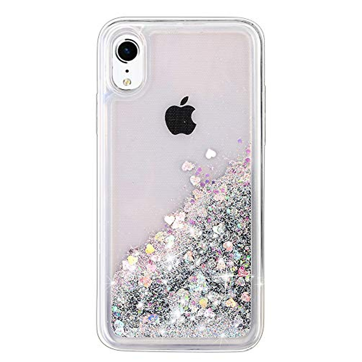 for iPhone XR Case, WORLDMOM Double Layer Design Bling Flowing Liquid Floating Sparkle Colorful Glitter Waterfall TPU Protective Phone Case for Apple iPhone XR [6.1 Inch 2018], Silver