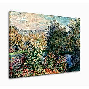 Canvas Wall Art Claude Monet Painting Garden of Montgeron in Giverny Picture Canvas Artwork Impressive Garden Corner Contemporary Wall Art for Home Decoration Office Wall Decor Large Size 30" x 40"