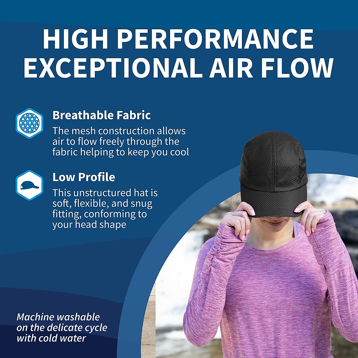 TrailHeads Women's Race Day Performance Running Cap, Lightweight & Quick Drying Mesh Sports Hat with Reflective Trim - Black