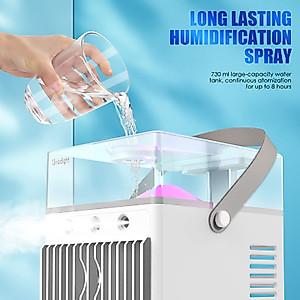 Portable Air Conditioner Fan, Personal Evaporative Air Cooler with Humidifier, Chargeable Desk Fan with 6 Ice Crystal Boxes for Home, Office and Bedroom (White)