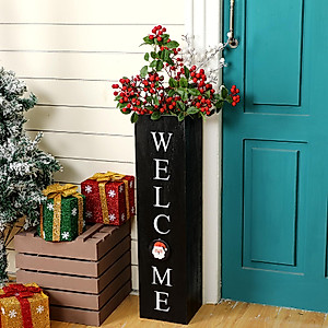 Barydat 30" Wooden Welcome Porch Sign for Front Door Decor Rustic Double Sided Box Shaped Welcome Home Sign Vase with 6 Interchangeable Wooden Hanging Accessories for Farmhouse Yard (Black)