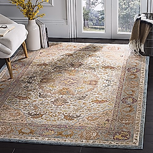 SAFAVIEH Aria Collection Area Rug - 5'1" x 7'6", Beige & Orange, Boho Chic Medallion Distressed Design, Non-Shedding & Easy Care, Ideal for High Traffic Areas in Living Room, Bedroom (ARA120E)