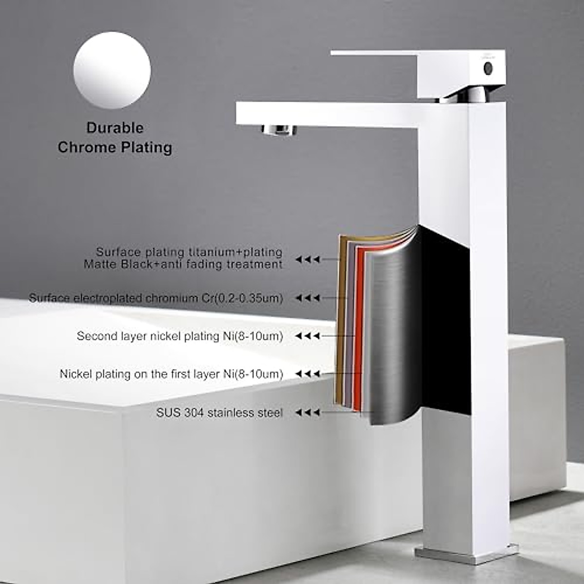 KENES Chrome Bowl Vessel Sink Facuet Single Handle Tall Bathroom Sink Faucet Bathroom Vanity Faucet Basin Mixer Tap with Water Supply Lines and Pop Up Sink Drain, LJ-9031A-5