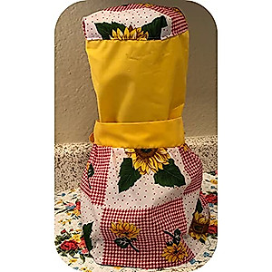 Blender Cover for OSTER. Kitchen design: Sunny Sunflower/Red checkered.- Dress for blender-Ribbons to make your own adjustable bow.